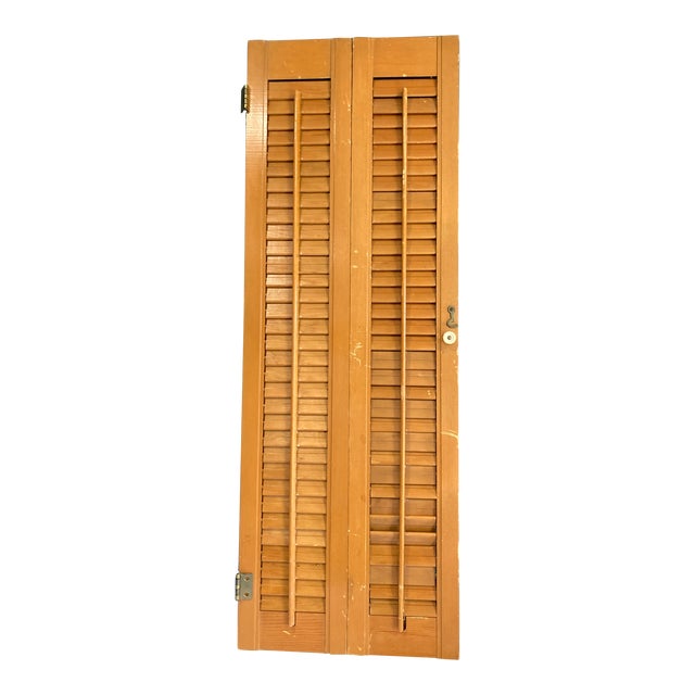Vintage Brown Louvered Shutter Panel | Chairish
