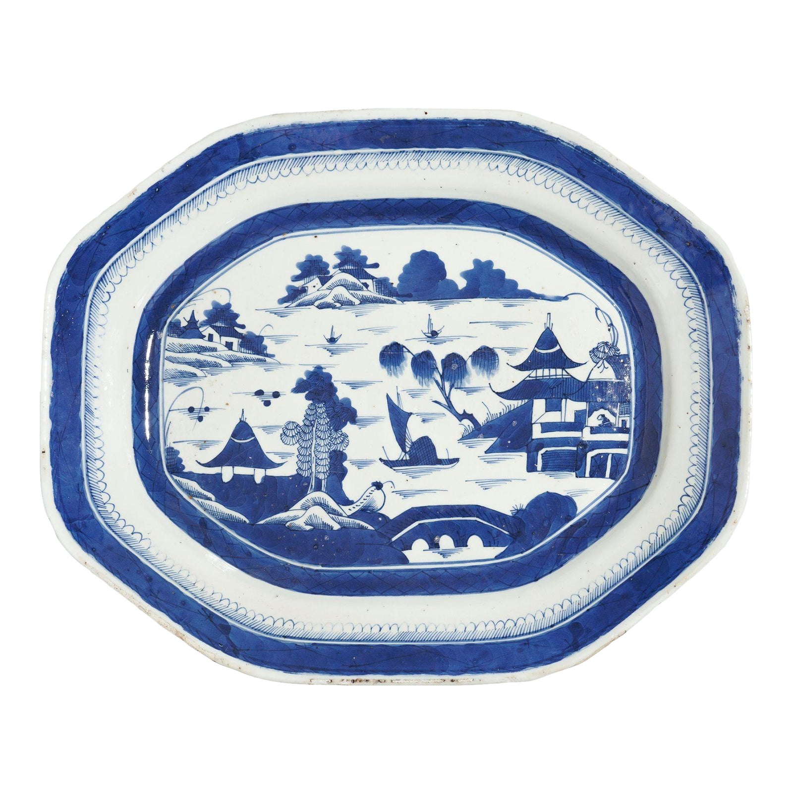 Chinese Canton Octagonal Platter, C. 1850 | Chairish