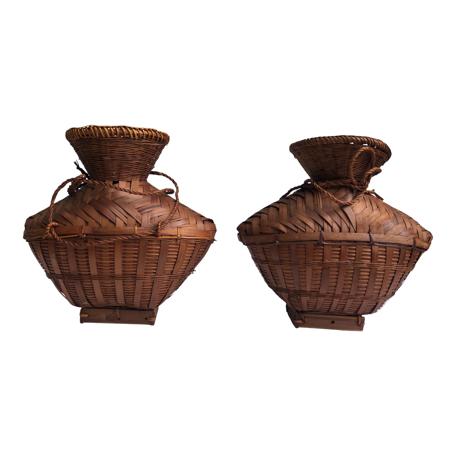 Mid 20th Century Asian Rattan Fish Baskets - a Pair | Chairish