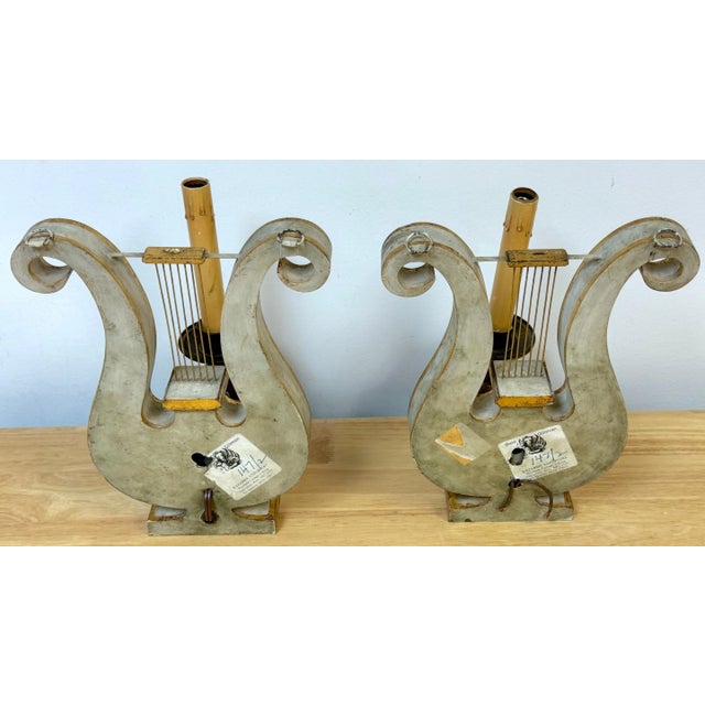 English Regency Gray Painted Tole & Brass Lyre Motif Wall Sconces - a ...