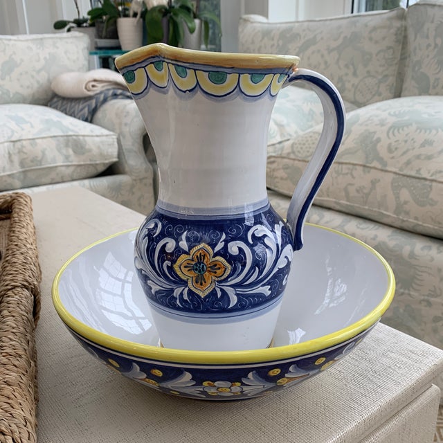 Late 20th Century Deruta Pitcher and Bowl - a Pair | Chairish