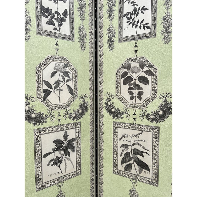 Vintage Floral Botanical Hand-Painted Four Panel Screen | Chairish