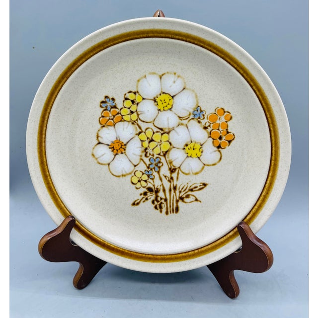 1970s Mixed Set of 8 Floral Stoneware Dinner Plates | Chairish
