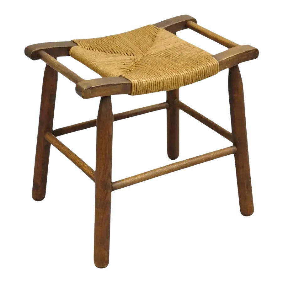 Antique French Country Walnut Woven Rush Cord Seat Footstool Ottoman ...