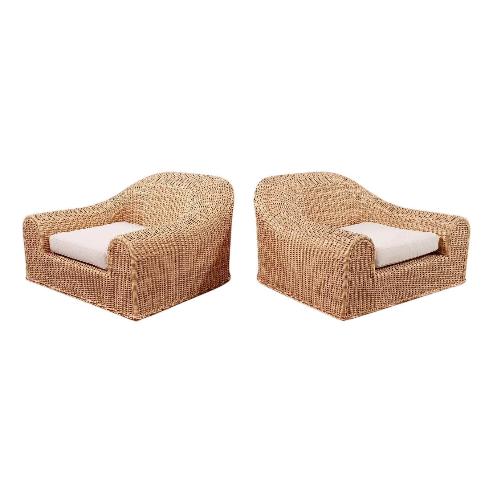 Pair of Michael Taylor Jennifer All-Weather Wicker Lounge Chairs | Chairish