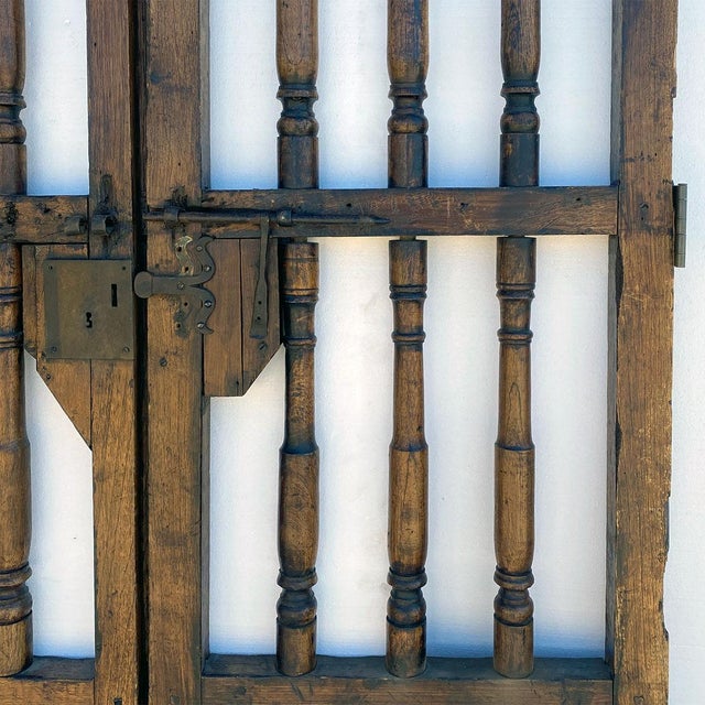 Large Mexican Wooden Iron Mounted Spindle Double Door Hacienda Gate ...