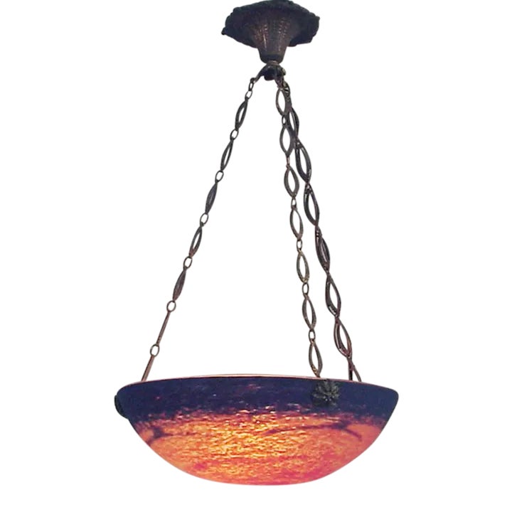 1915 French Art Glass Lighting Bowl With Red and Blue Colors | Chairish