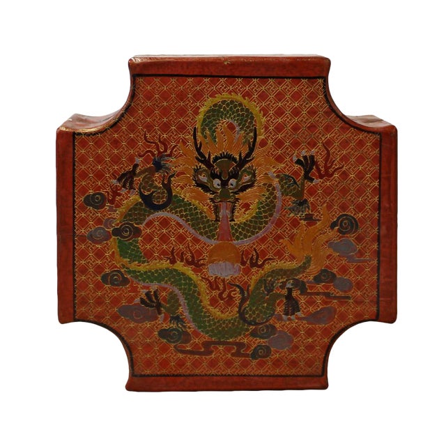 Chinese Orange Red Dragons Graphic Box | Chairish