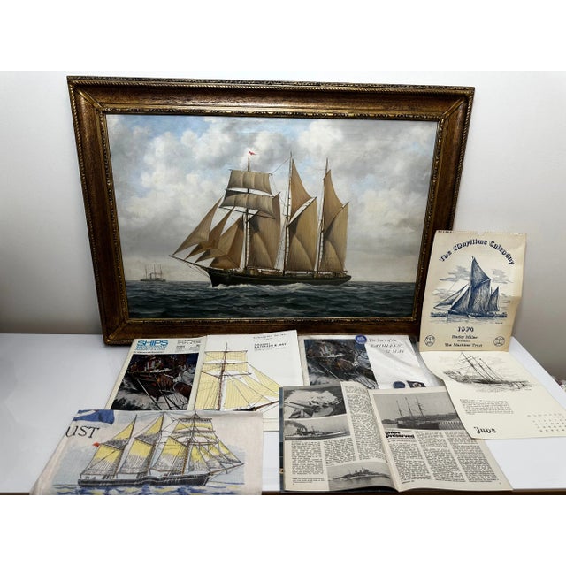 20th Century British Seascape Oil Painting Schooner Sailing Ship Kathleen & May by John L ...