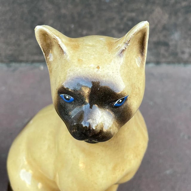 Mid 20th Century Ceramic Siamese Cats With Hand Painted Blue Eyes, Made ...