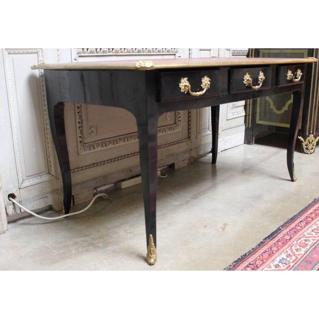 French Louis XV Style Black Lacquered Desk with Red Tooled Leather Top ...
