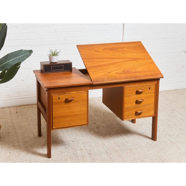 Mid 20th Century Teak Desk With Flip Top | Chairish