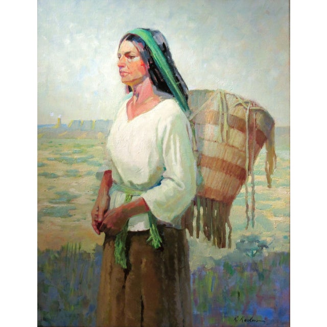 Richard Rackus, Native American Woman with Basket, Circa 1970 | Chairish