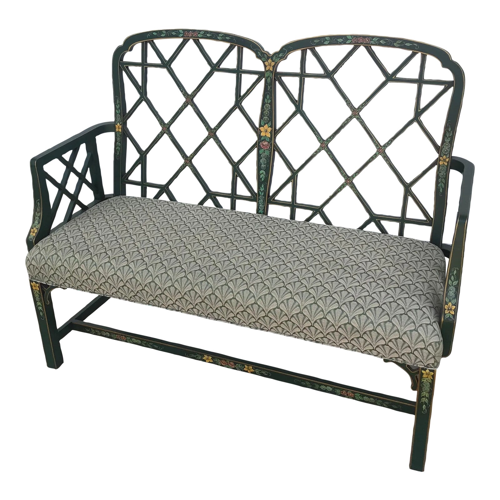 1970s Green Fretwork Bench | Chairish