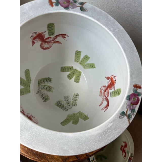 Vintage Chinoiserie Large Porcelain Koi Fish Planter | Chairish