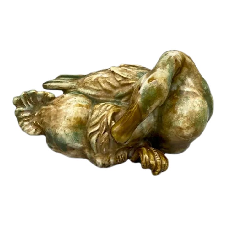 Antique Majolica Ceramic Goose in Snare | Chairish