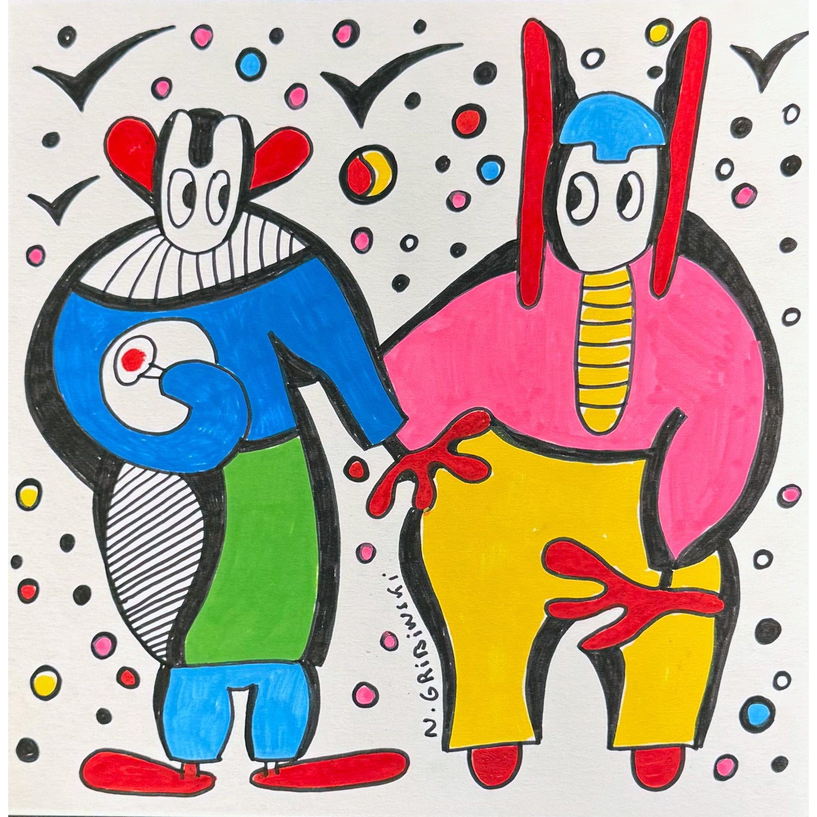 Echo of Companionship — Small Abstract Figurative Drawing (8 X 8 In ...