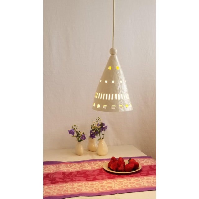 Contemporary Handmade Ceramic Pendant Light With Cutouts | Chairish