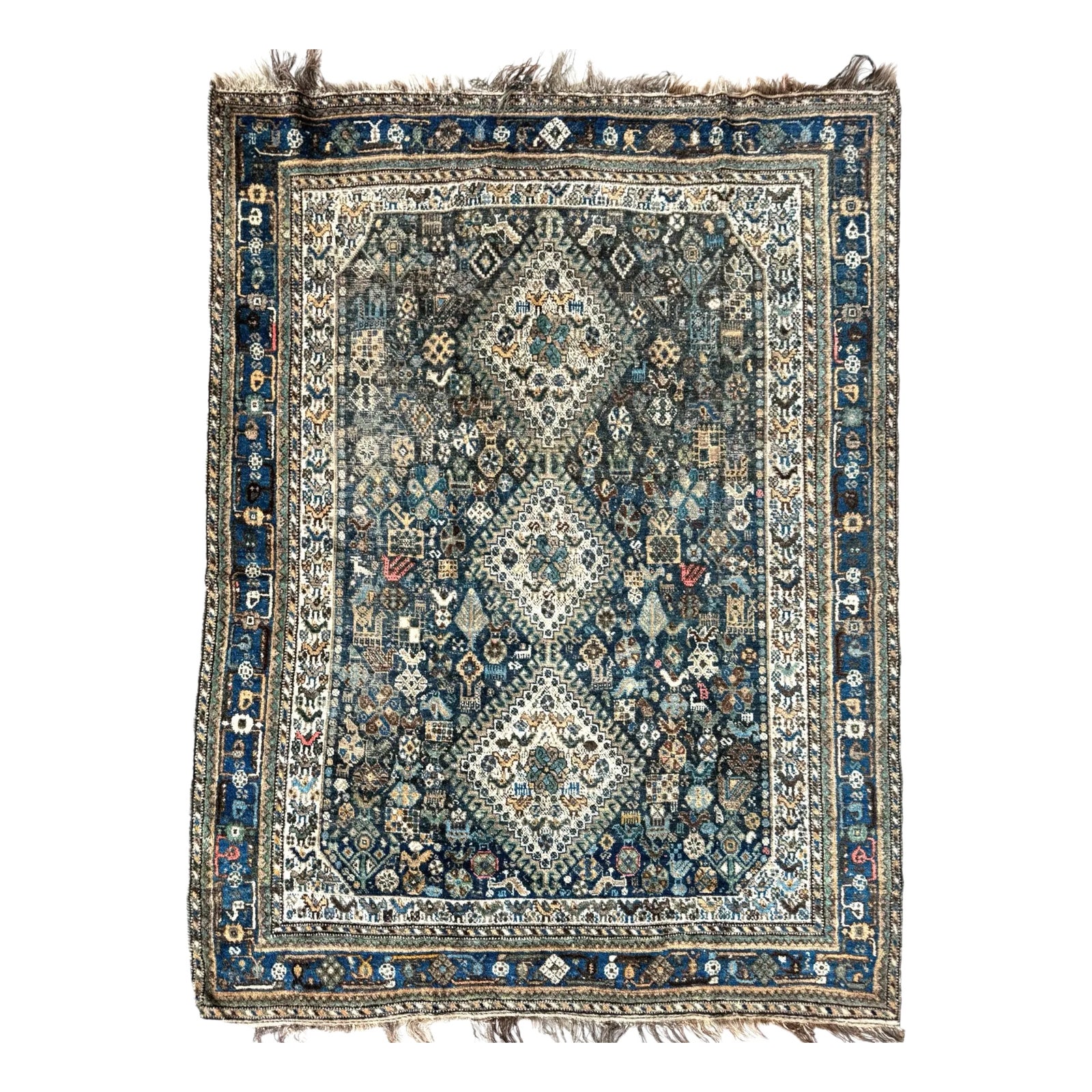 Vintage Shiraz Village Life with Coastal Color Palette Rug - 5 x 6.9 ...