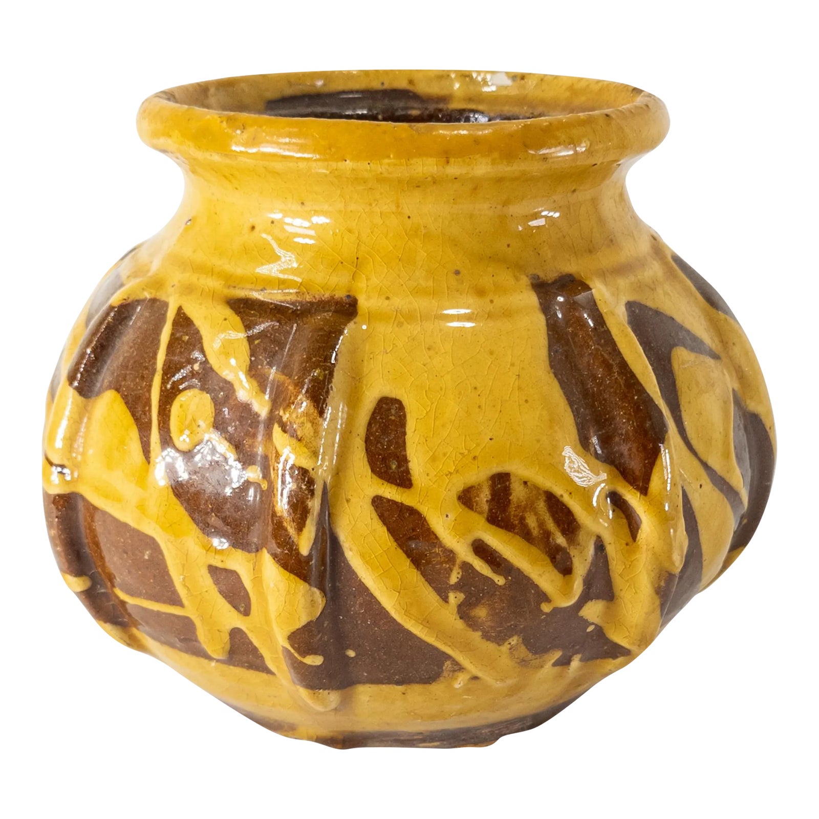 19th Century European or American Redware Vase With Yellow Slip ...