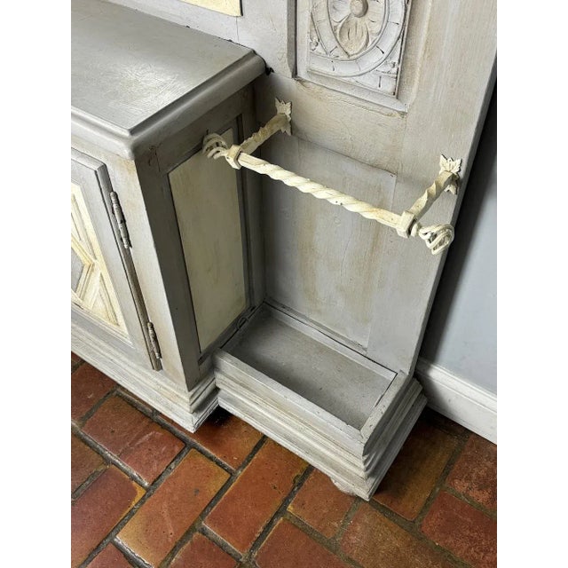 Hand Painted and Carved Hall Tree Mirror With Hooks | Chairish