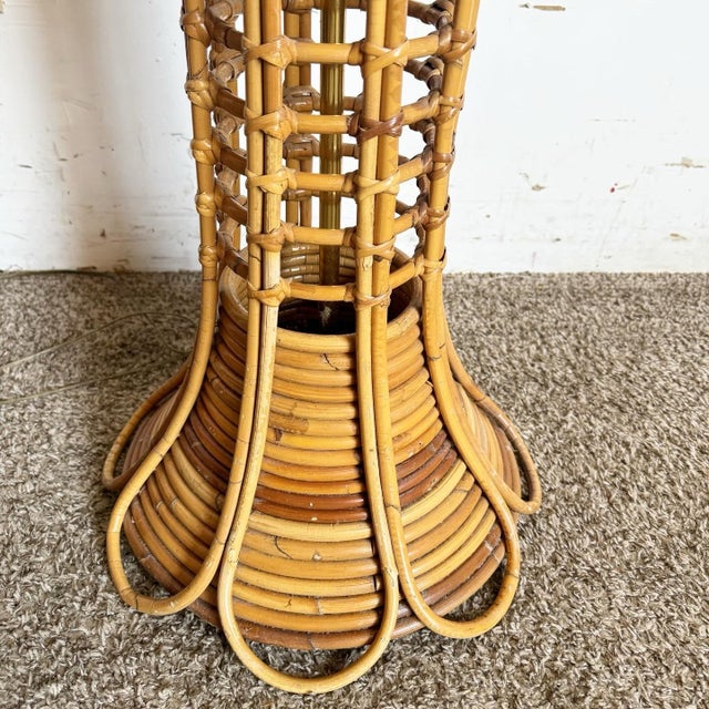 Boho Chic Sculpted Rattan and Wicker Floor Lamp | Chairish