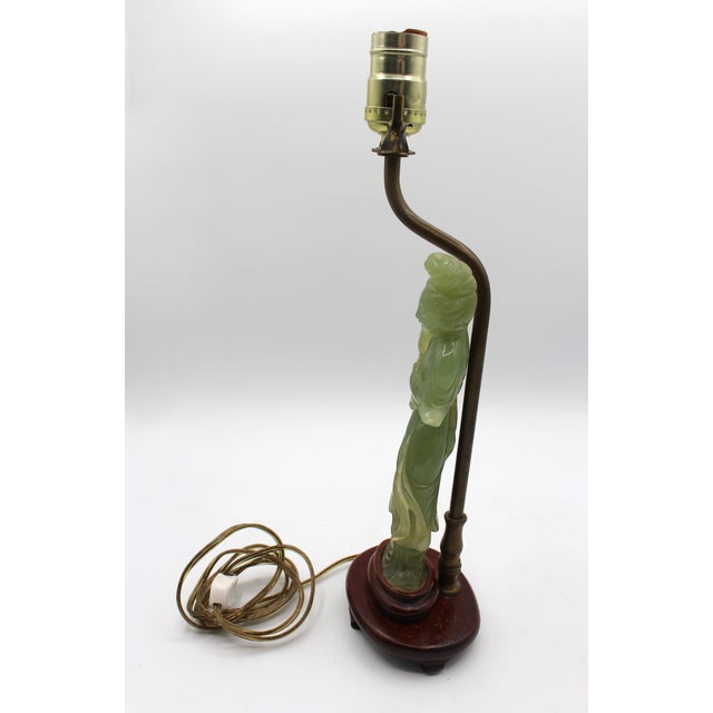 1920s Lamp of Late 19th Century Celadon Quartz Guan Yin Figure | Chairish