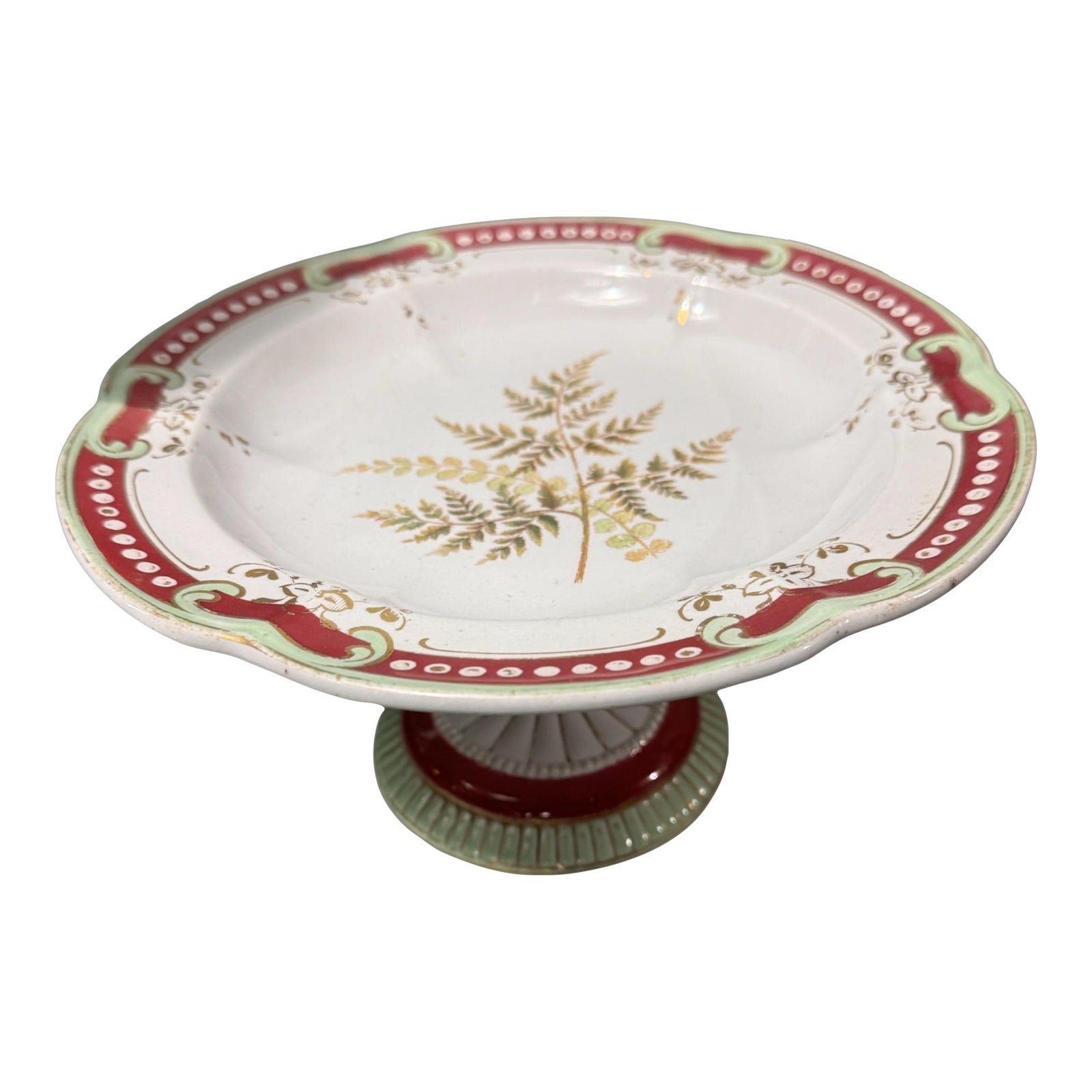 Antique Old Paris Porcelain Leaf Decorated Compote Serving Dish | Chairish
