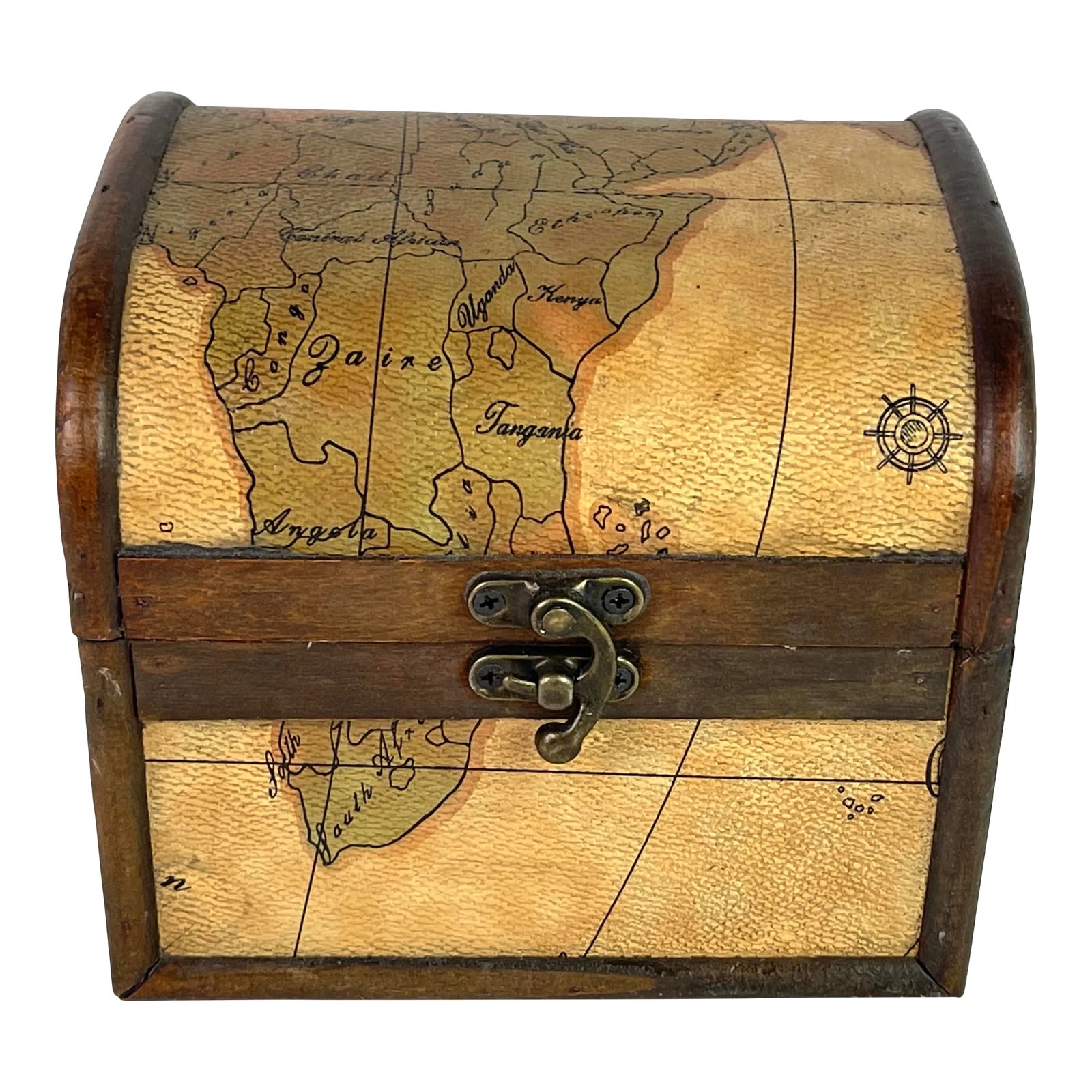 World Map Wood Leather Box | Chairish