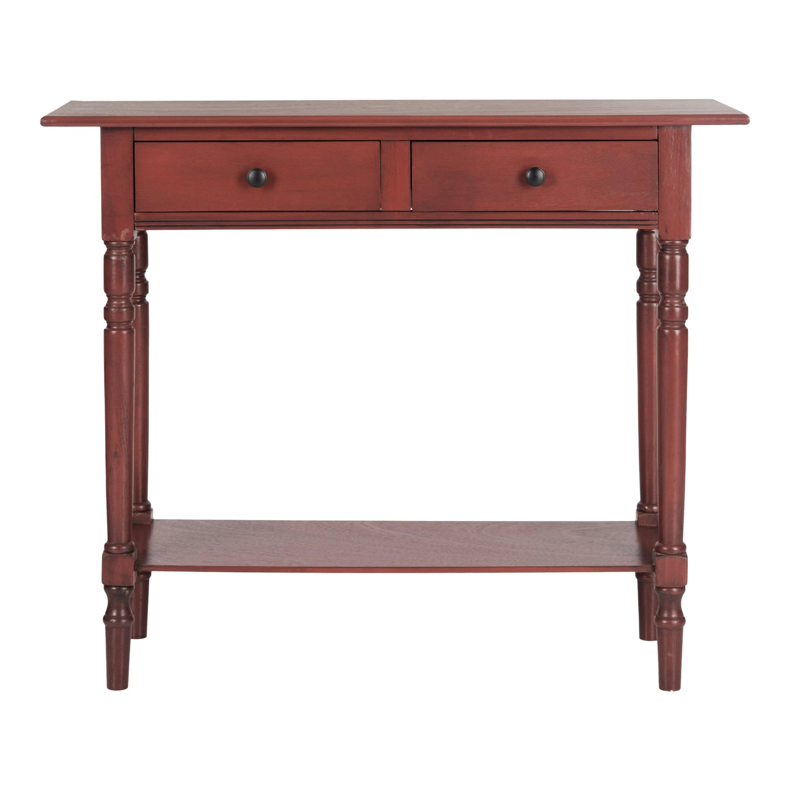 Two Drawer Console with MoldedLegs in Red | Chairish