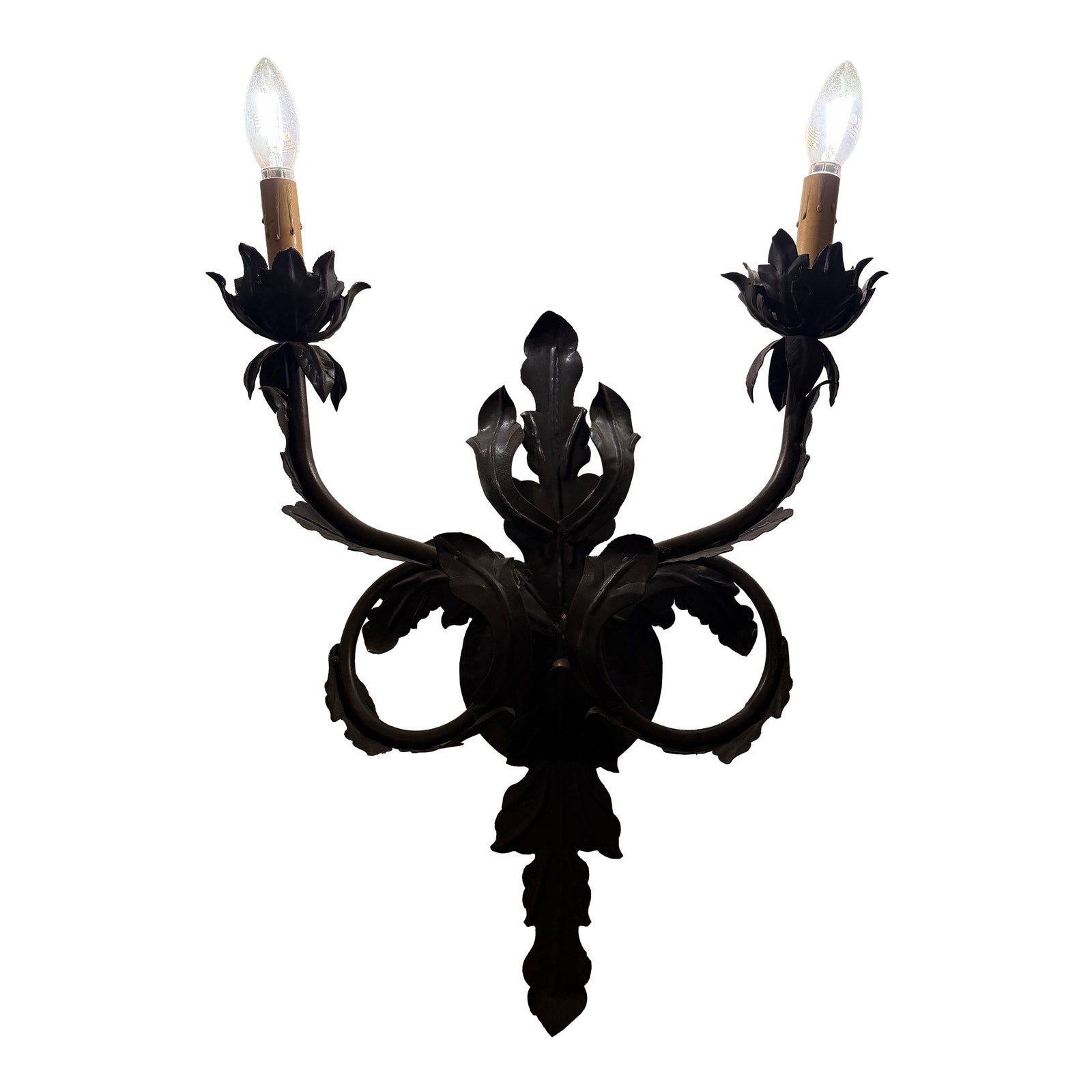 1990s 2 Light Iron Leaf Motif Sconce | Chairish