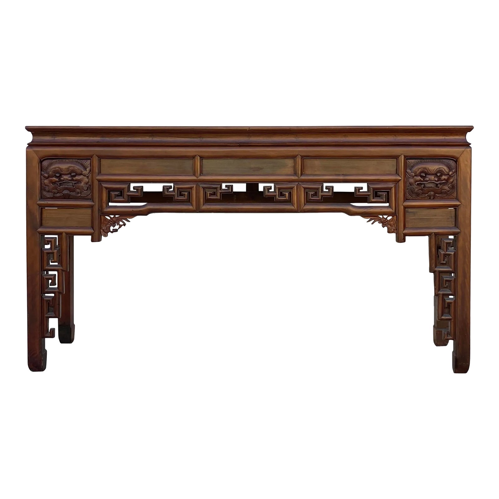 Chinese Vintage Wood Foo Dog Scroll Motif Tall Console Altar Table ...