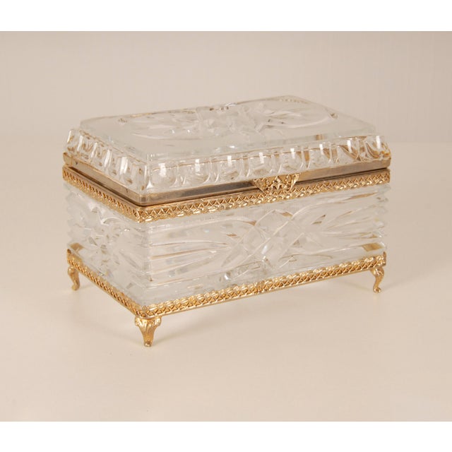 Mid Century Hollywood Regency Crystal Jewelry Box Table Box Cut Glass ...