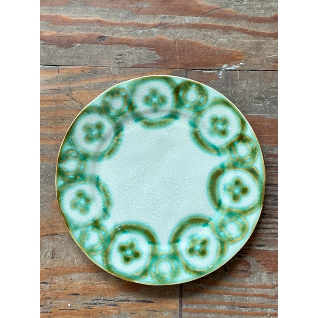 Vintage Boho Portuguese Glazed Ceramic Clover Plates - Set of 8 | Chairish