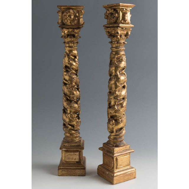 Pair of 17th Century Giltwood Spanish Baroque Columns | Chairish
