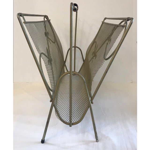 Vintage Gold Metal Magazine Rack With FleurdeLis Design | Chairish