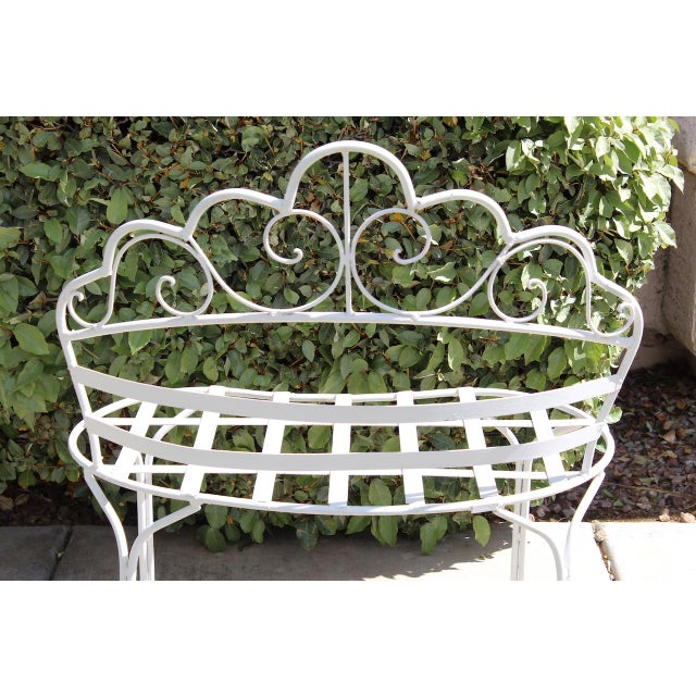 Vintage White Wrought Iron Kidney Bench | Chairish