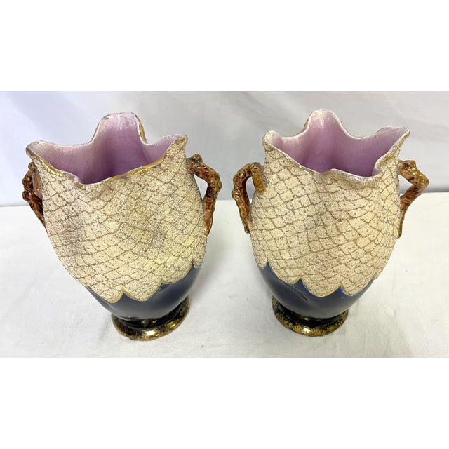 1950's English Thomas Forester Majolica Ceramic Vases- a Pair | Chairish