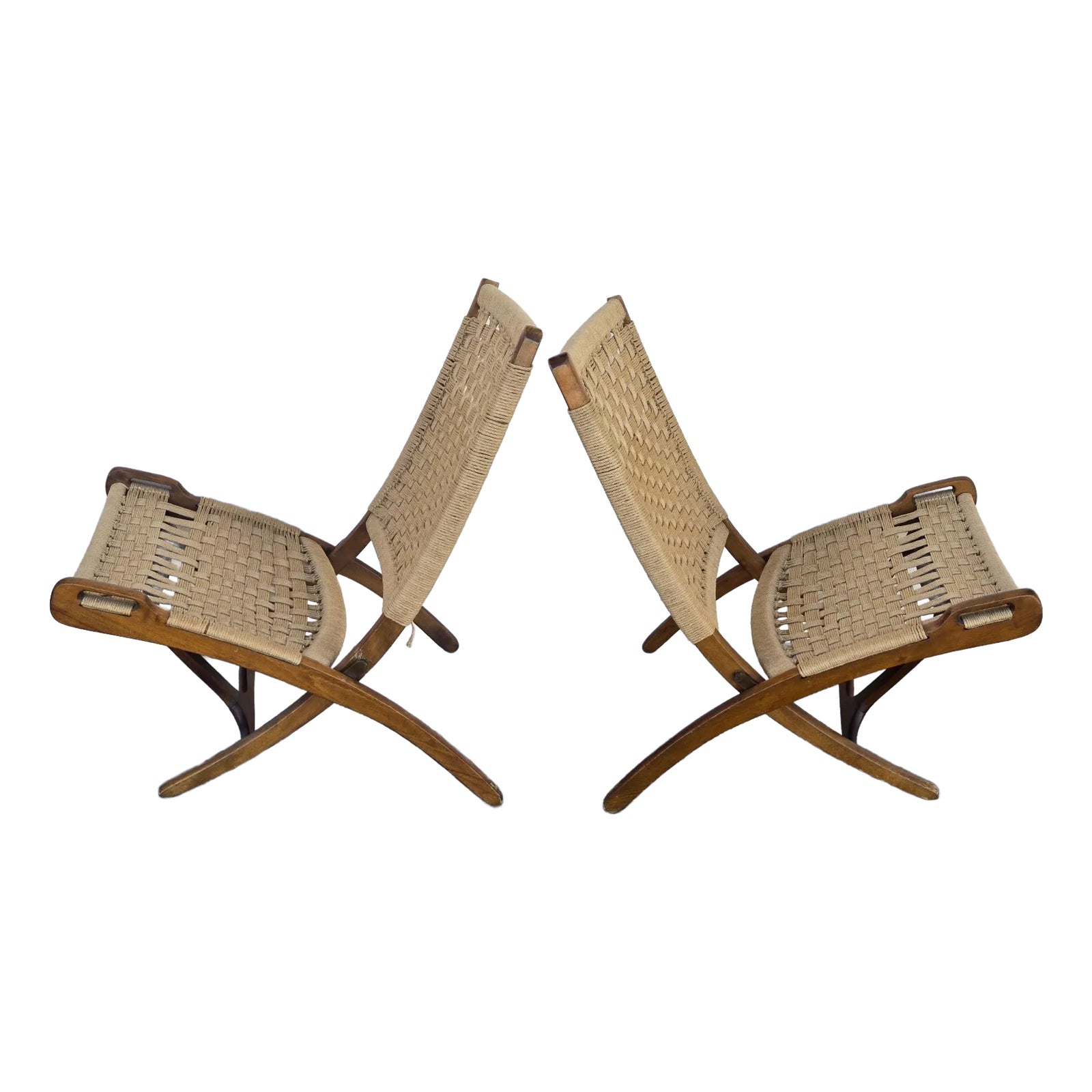1960s Hans Wegner-Style Mid Century Folding Rope Chairs- a Pair | Chairish