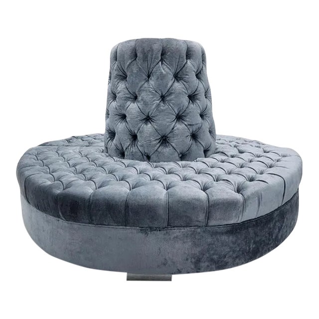 Mid 20th Century Vintage Round Banquette Settee Lobby Sofa Newly Custom Upholstered in Plush Blu ...