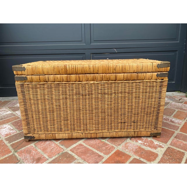 1970's Chinoiserie Rattan Trunk/Coffee Table With Brass Hardware | Chairish