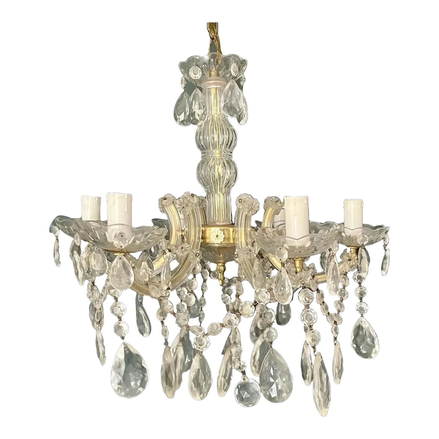 French Marie Therese Cut Crystal 6-Light Chandelier, Circa 1950 | Chairish