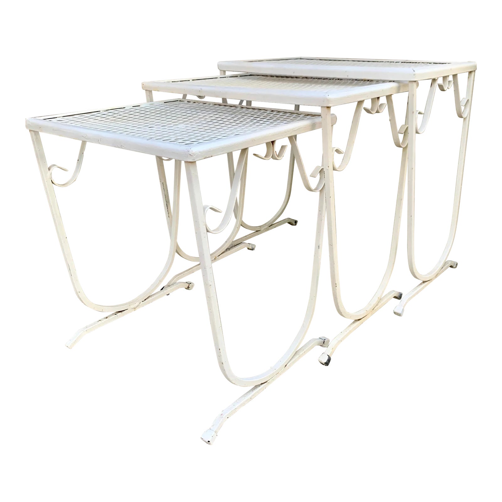 Vintage Salterini Style Wrought Iron Patio Nesting Tables - Set of 3 ...