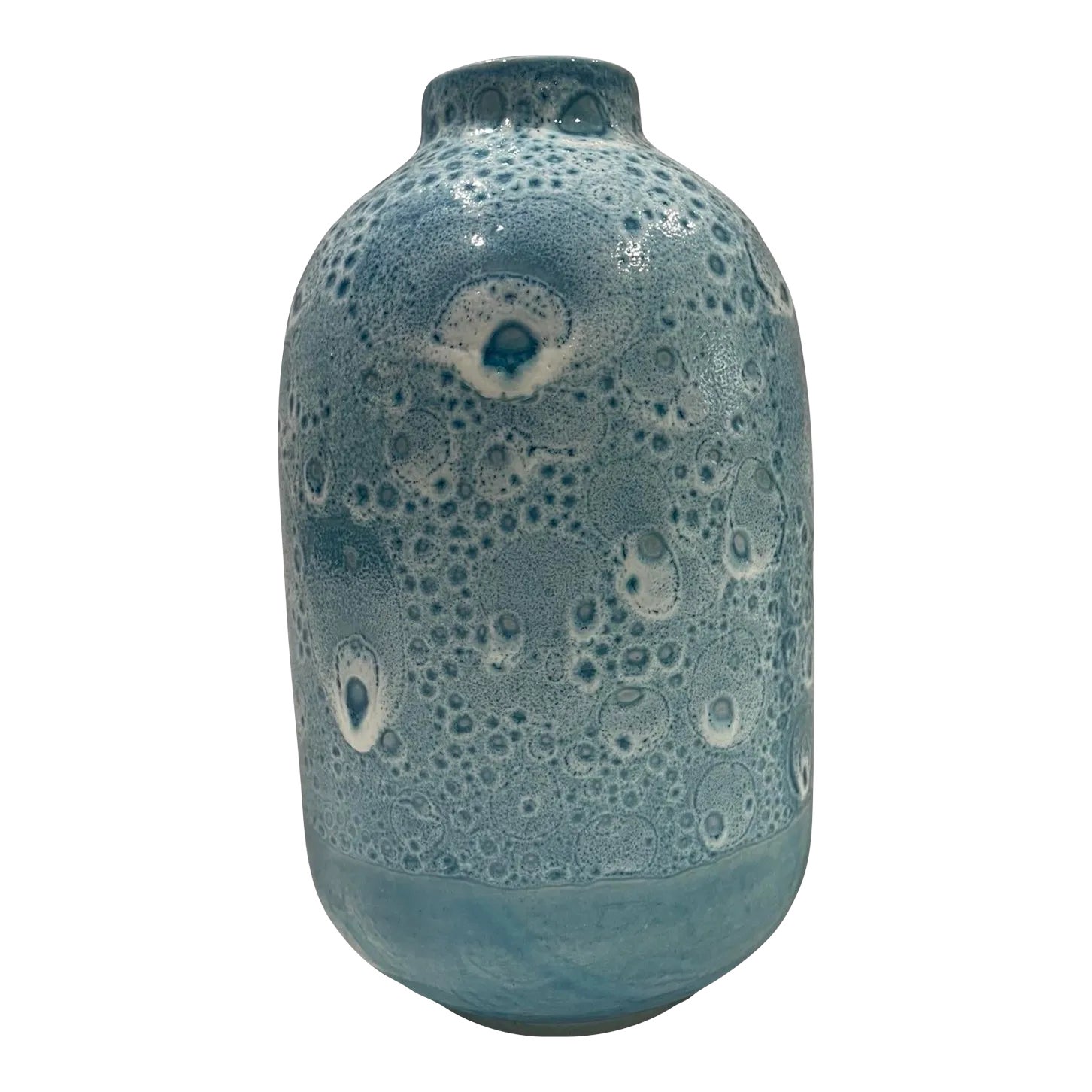2000s Faiancas Ramos Peacock Blue Pottery Vase Jar From Portugal | Chairish