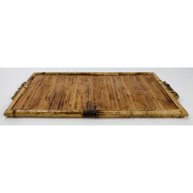 Vintage Split Reed Scorched Bamboo Tray | Chairish