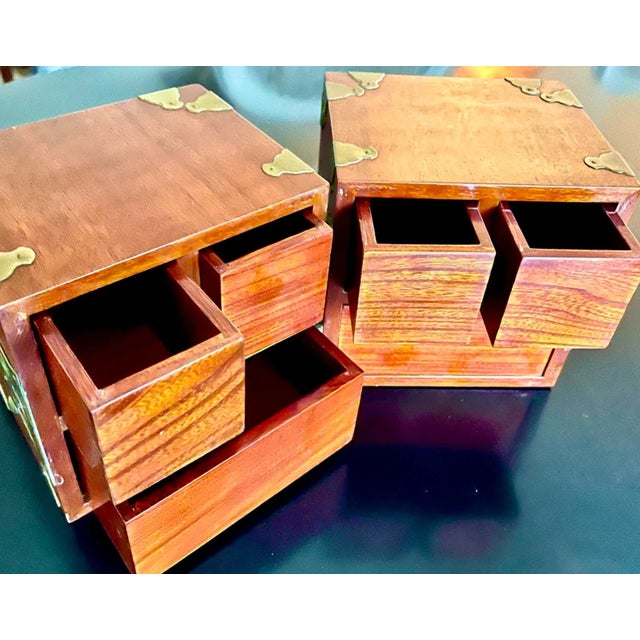 Korean Wood and Brass Table Box or Vanity Box | Chairish
