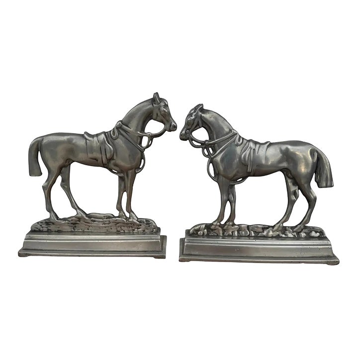 Elegant Pewter Horse Bookends for Home Decor | Chairish