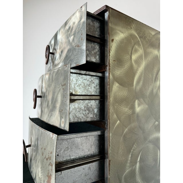 80's Postmodern Memphis - Style Brushed Metal Tall Six Drawer Chest ...