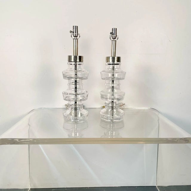 Pair Swedish Mid-Century Modern Translucent Clear Glass Table or Desk ...