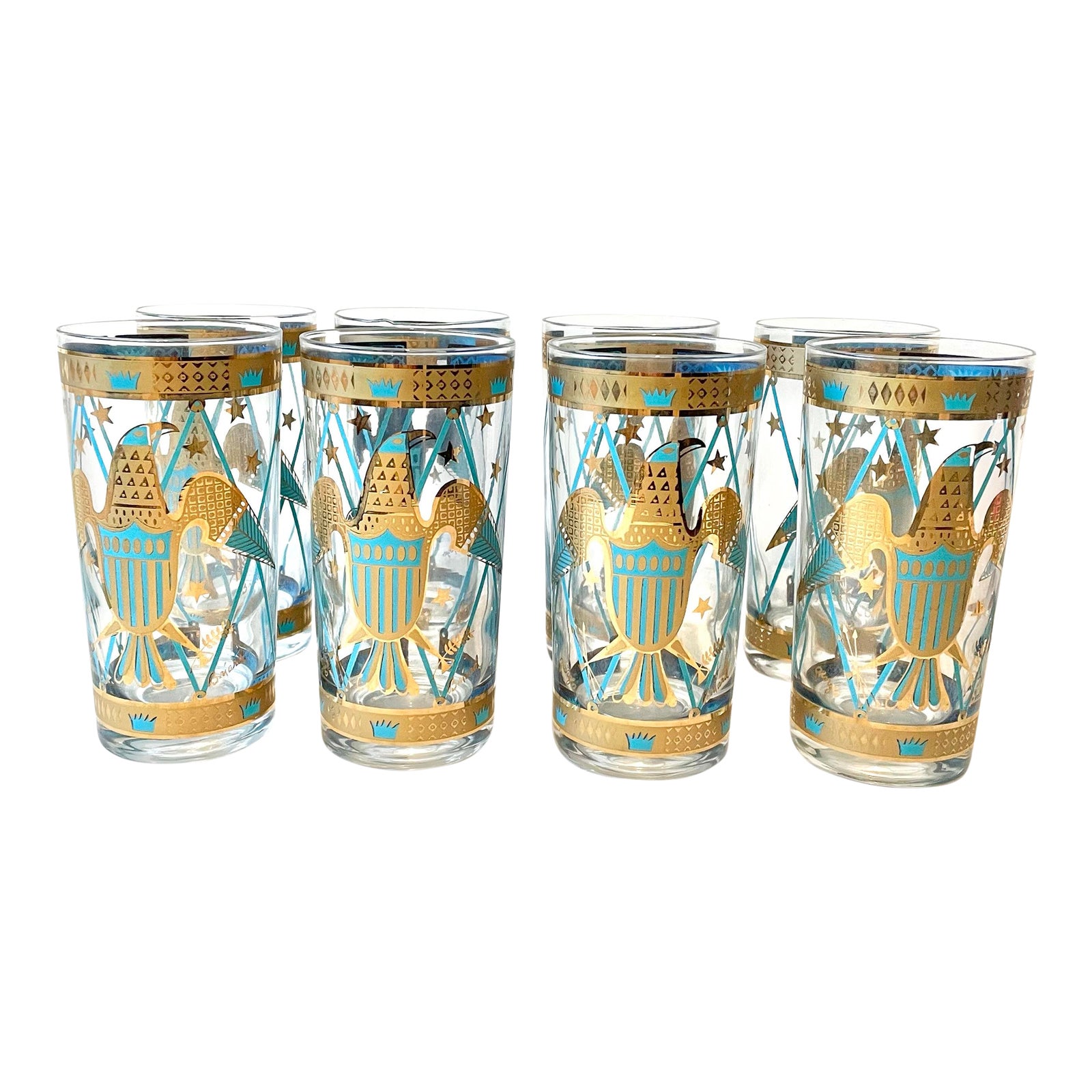 Mcm Georges Briard Teal And 22k Gold Cocktail Glasses Set Of 8 Chairish